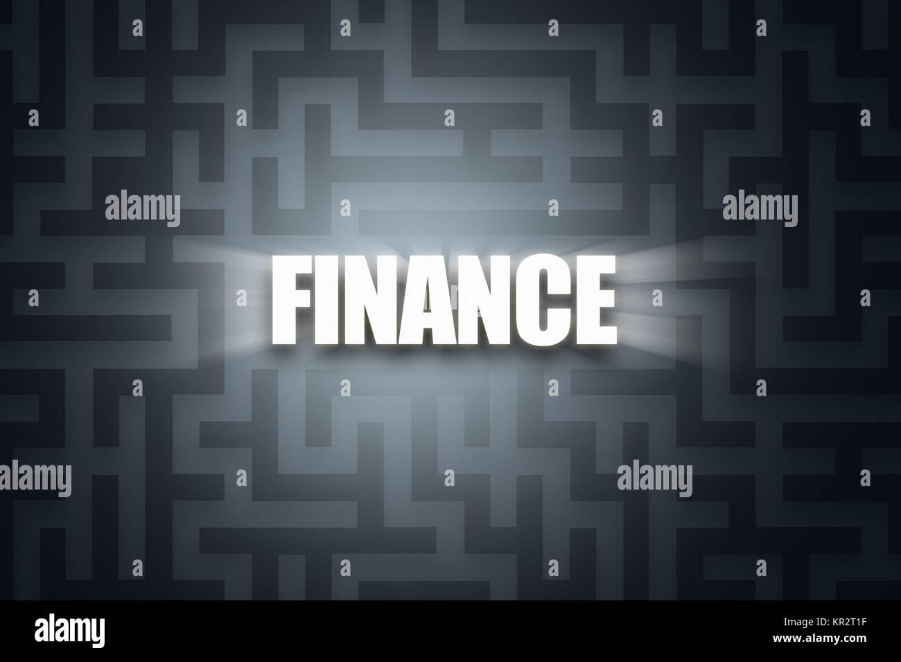 Illustrative word of finance with white letters on dark maze background ...