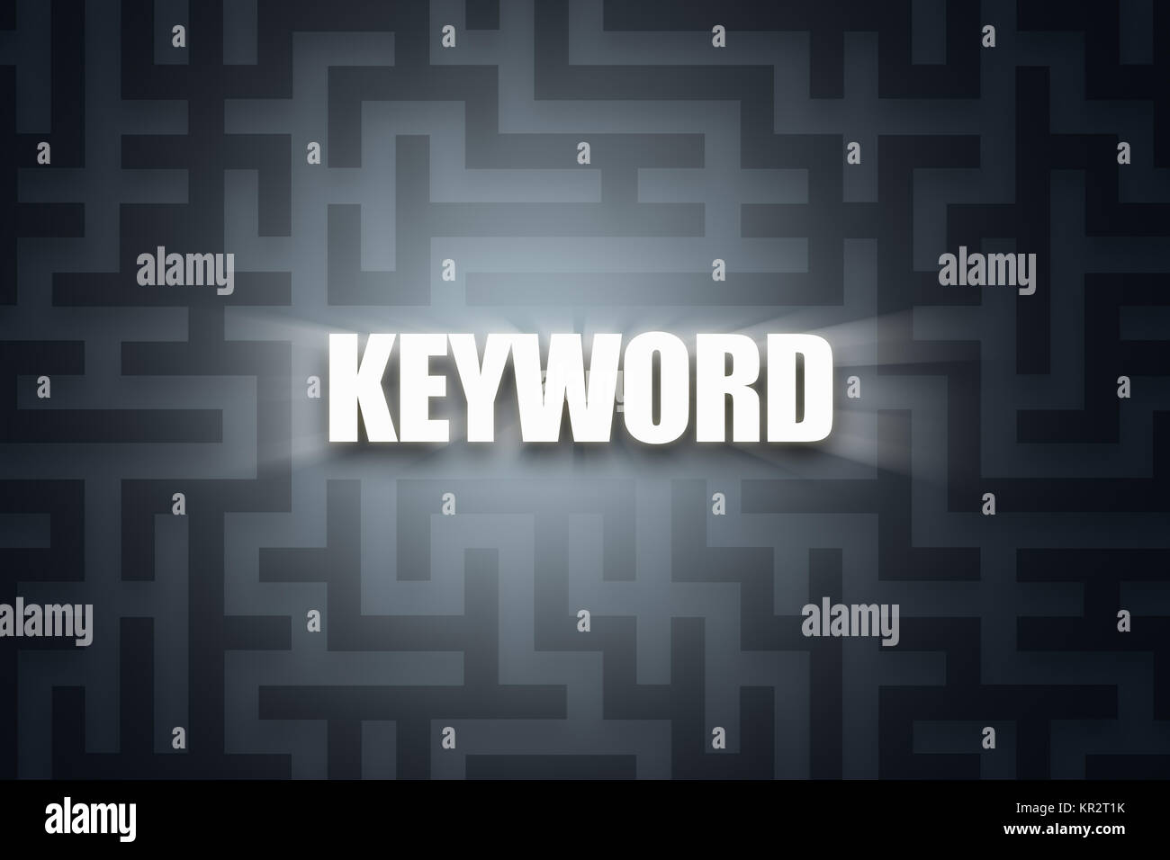 Illustrative word of keyword with white letters on dark maze background ...