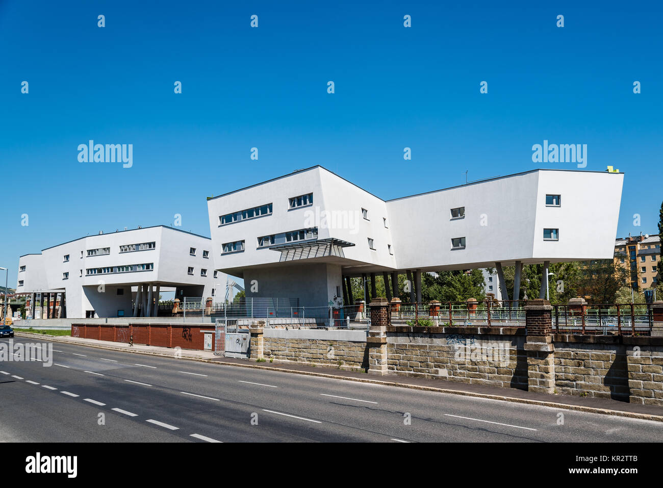 Modern architecture Residential building in Vienna against blue Stock ...
