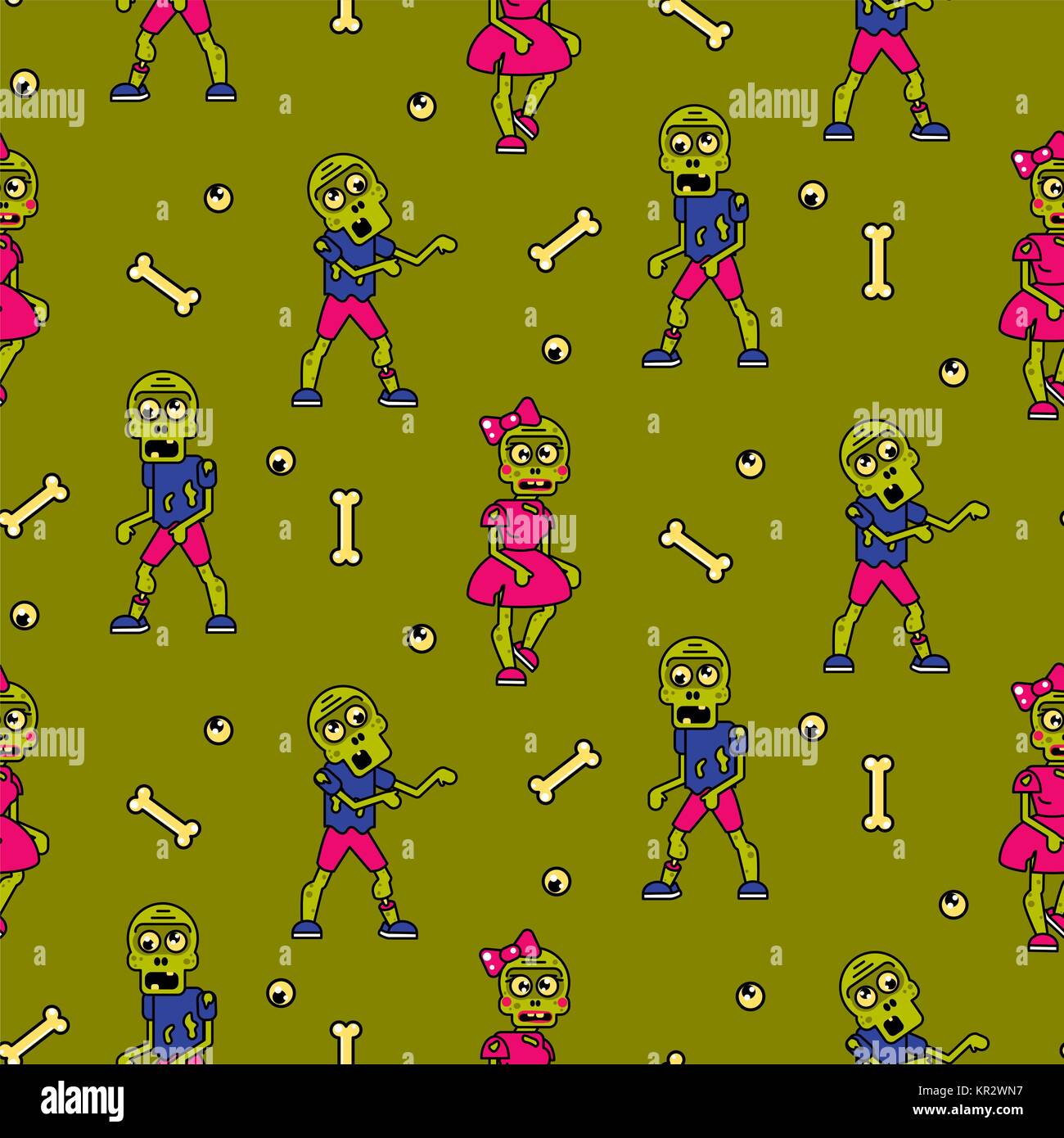 Zombie cartoon teen couple seamless pattern Stock Vector Image & Art ...