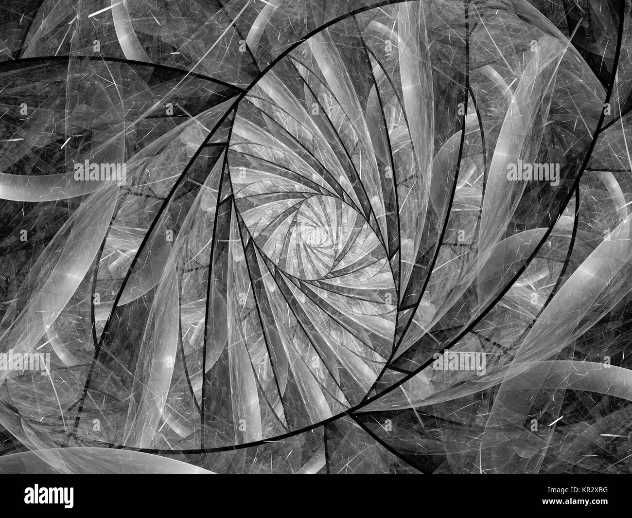 Glowing stained-glass fractal black and white texture, computer generated abstract background ...