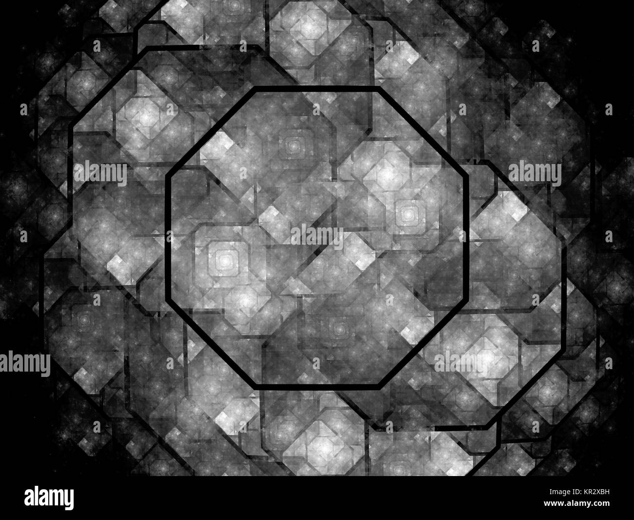 Octagon shaped nanocrystal grid black and white texture, computer generated abstract background ...