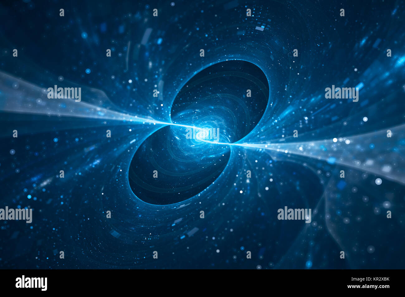 Blue glowing spinning spiral energy source in space, computer generated ...