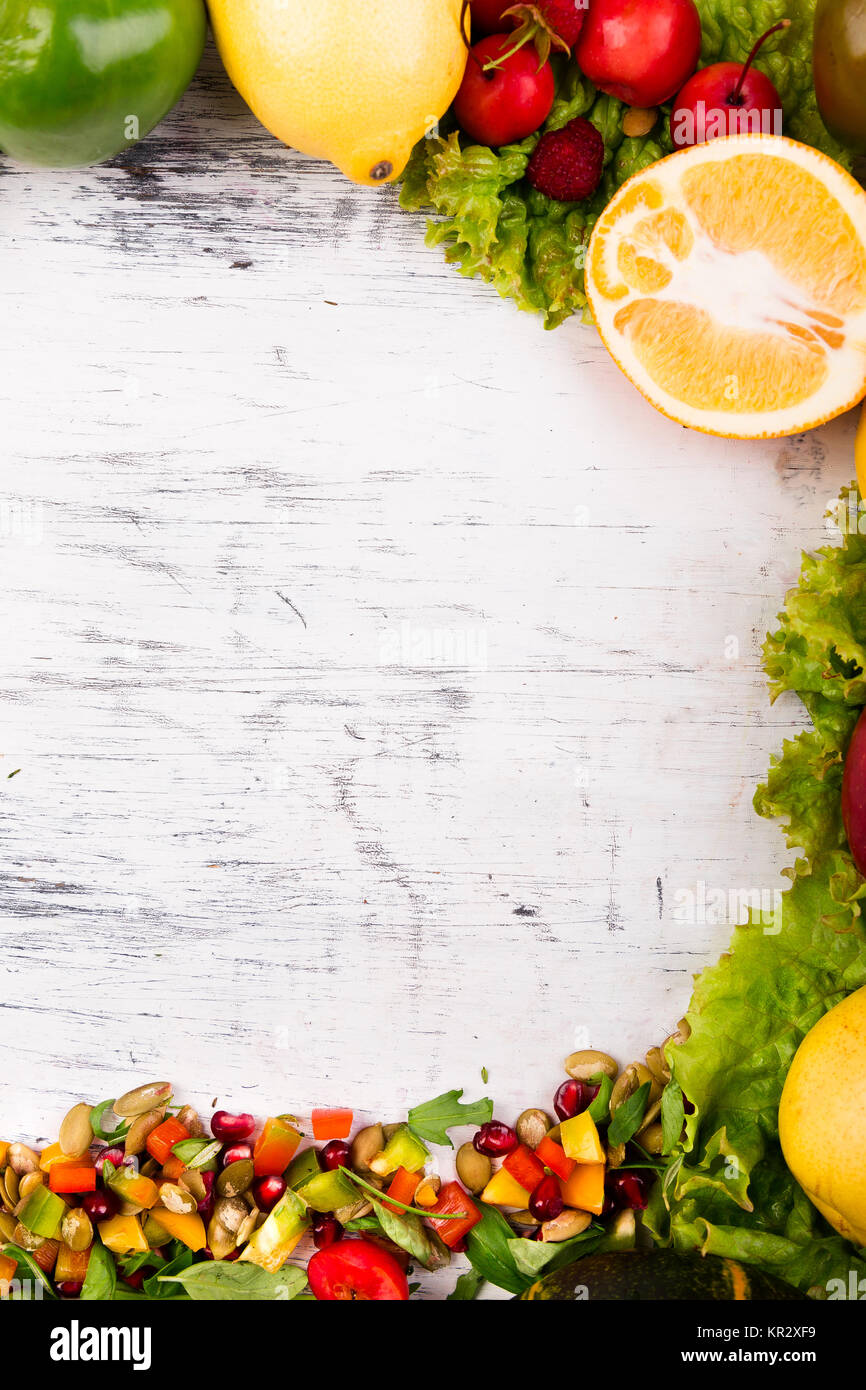 Fruits and vegetables frame. Copy space. Vegan. Clear food Stock Photo ...