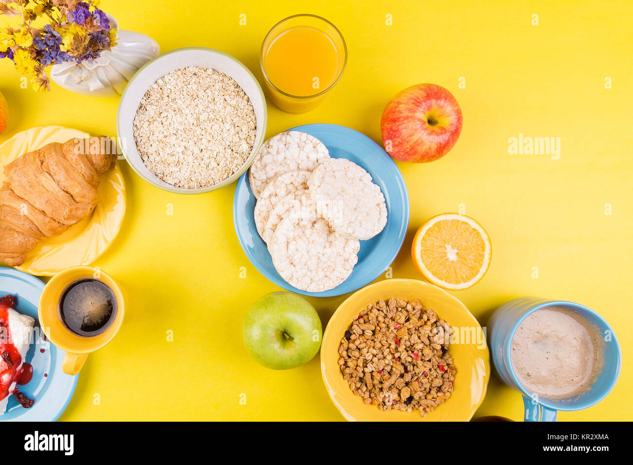 Healthy Breakfast. Various Assortment Set. Orange Juice, Granola ...