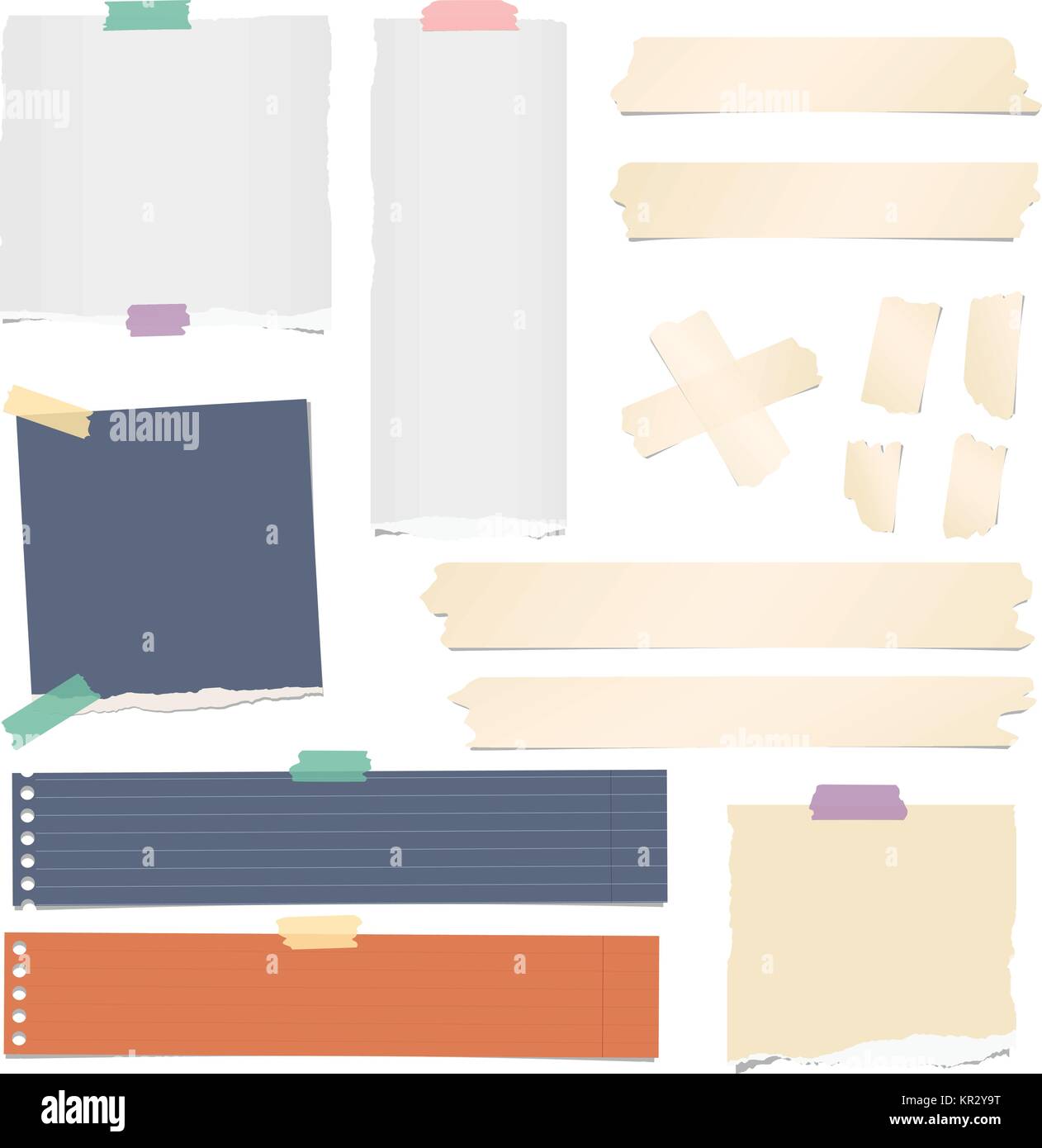 Colorful and white ripped lined, blank note, notebook paper strips ...