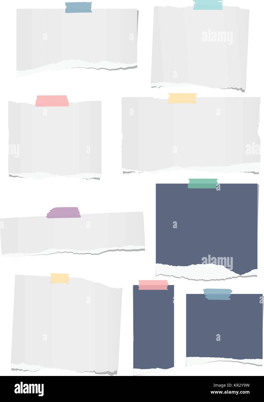 Colorful and white ripped lined, blank note, notebook paper strips ...