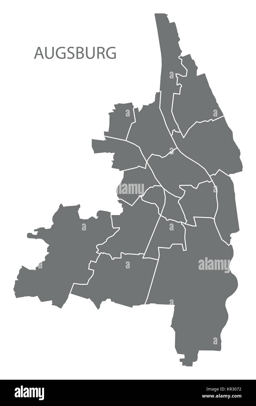 Augsburg city map with boroughs grey illustration silhouette shape ...