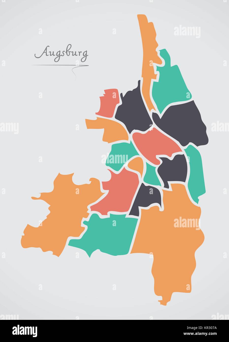 Augsburg Map with boroughs and modern round shapes Stock Vector Image & Art - Alamy