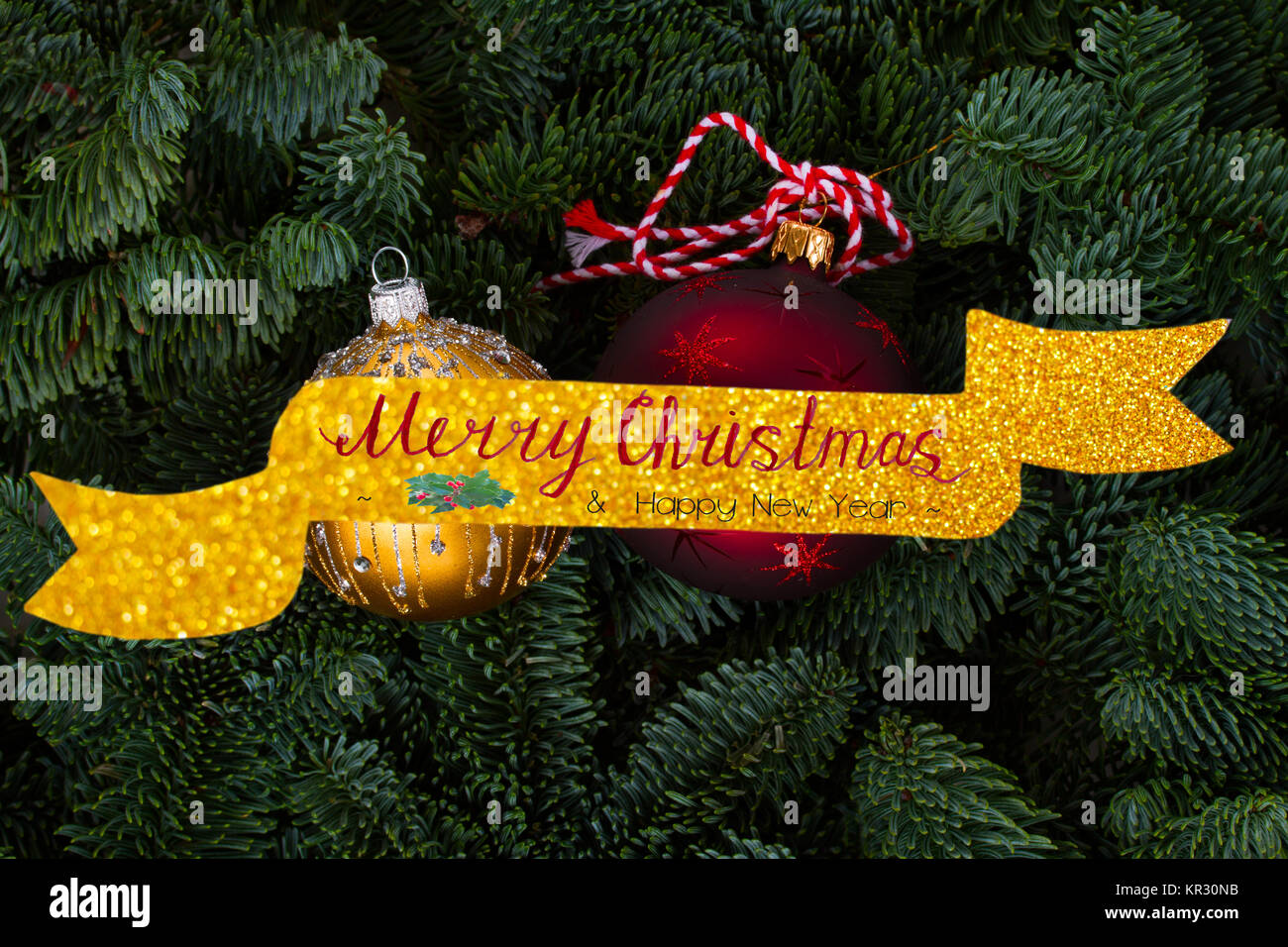 Christmas background with evergreen tree Stock Photo - Alamy