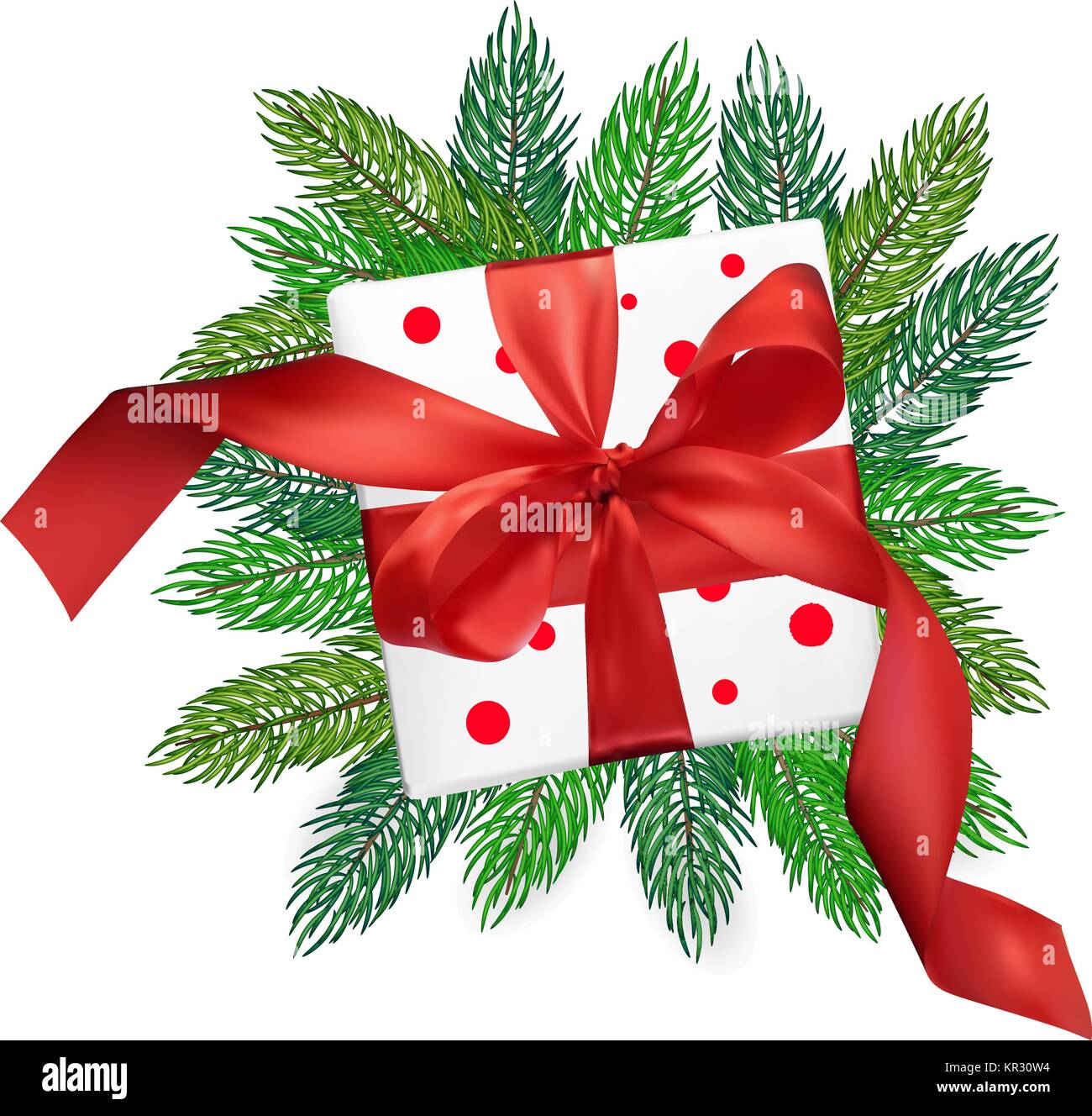 Christmas vector realism mesh gift box with a red bow on christmas tree ...