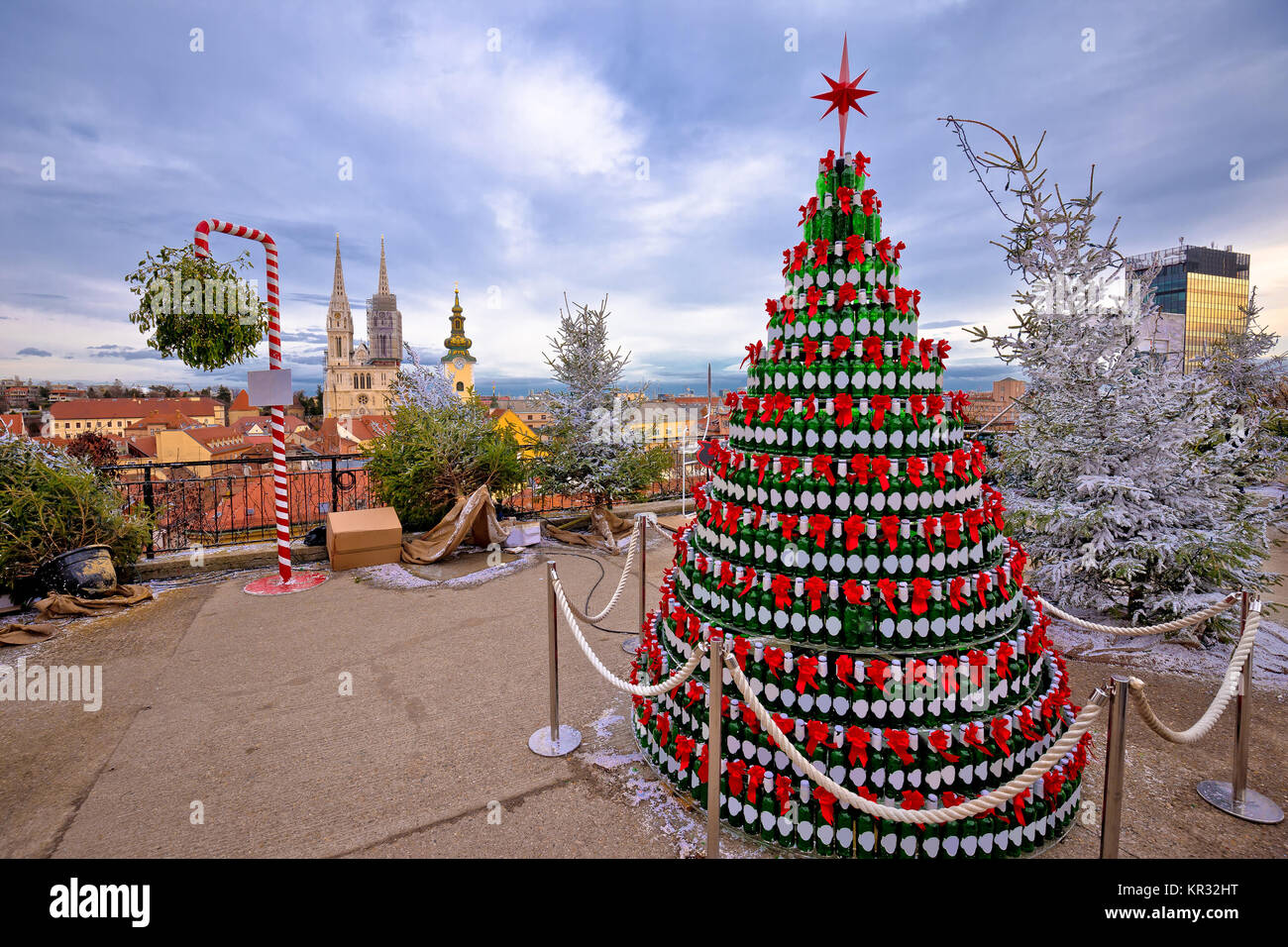 Zagreb Christmas tree and landmarks view on advent marker of upper town ...