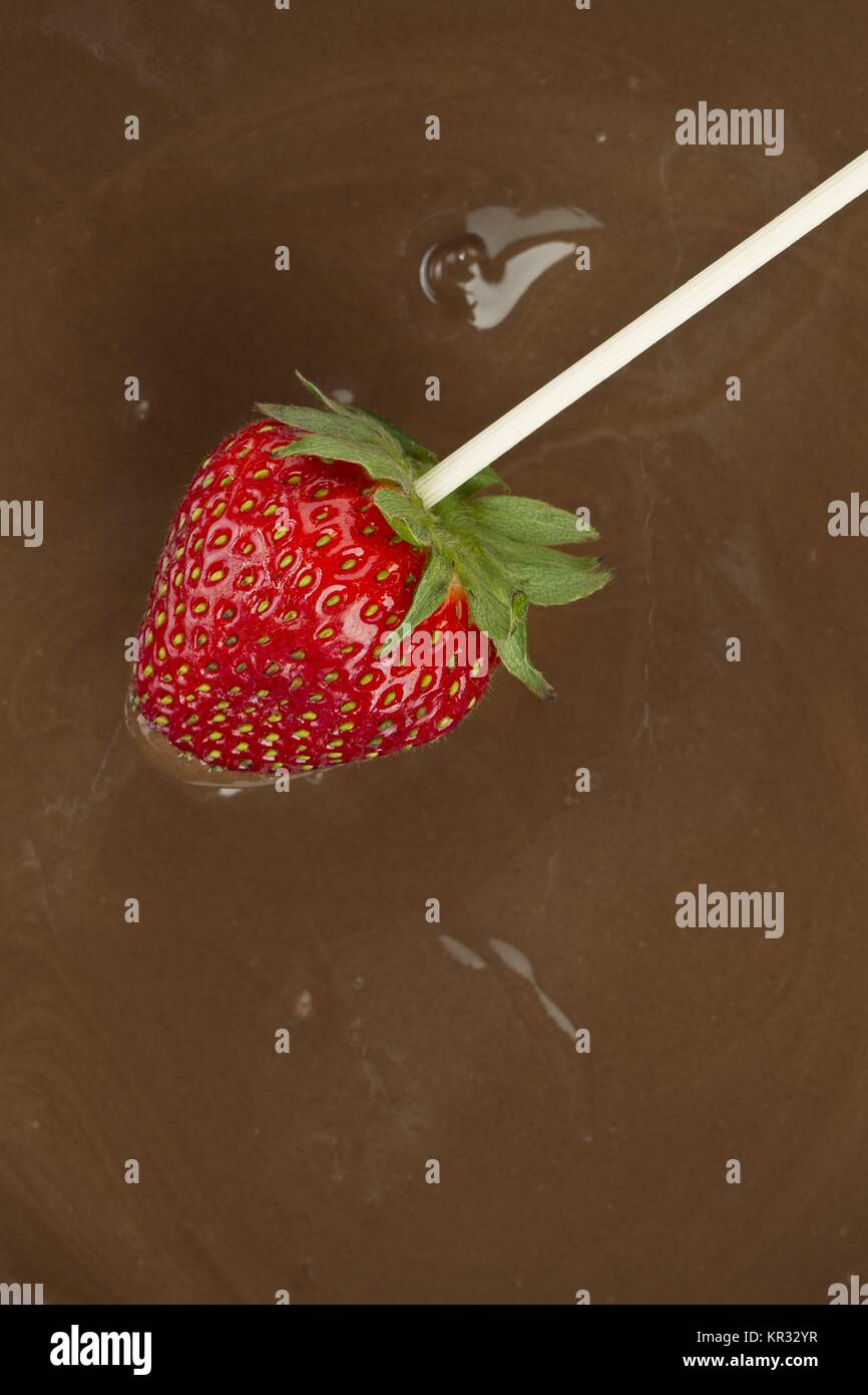 strawberries on melted chocolate Stock Photo - Alamy