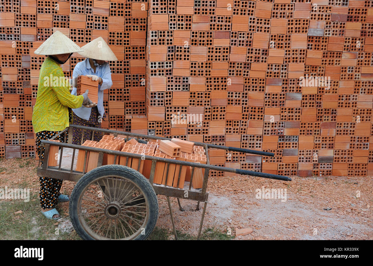 Vietnamese women work in an old brickworks in the Mekong delta. The ...