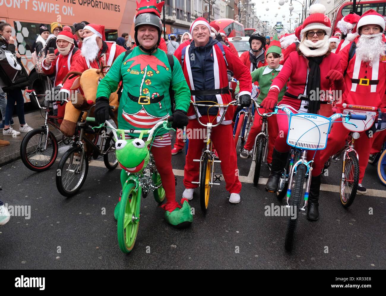 Pic shows: Santa bike rally down Oxford Street collecting for St Thomas ...
