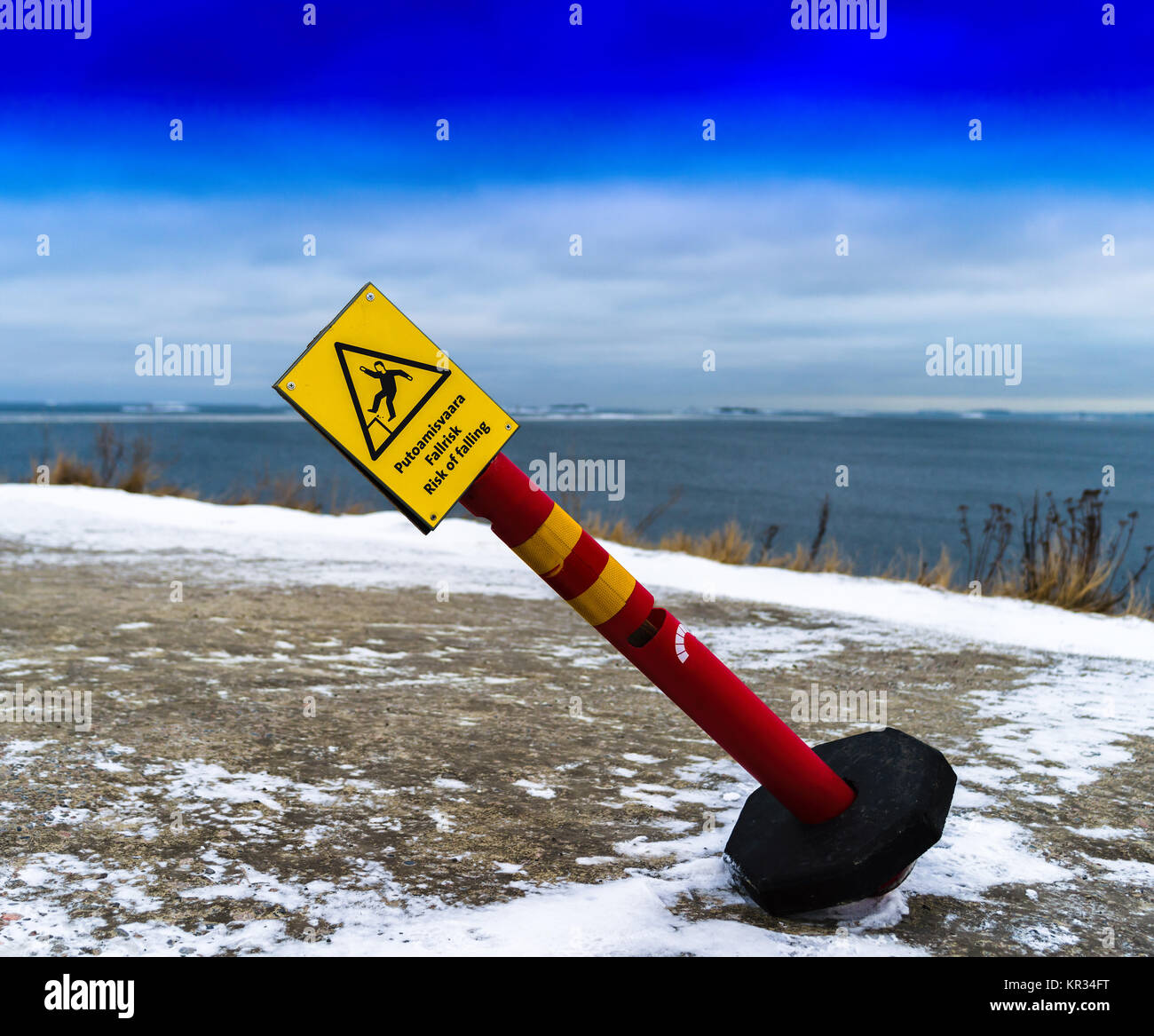 Horizontal vivid tilted risk of falling sign background backdrop Stock ...