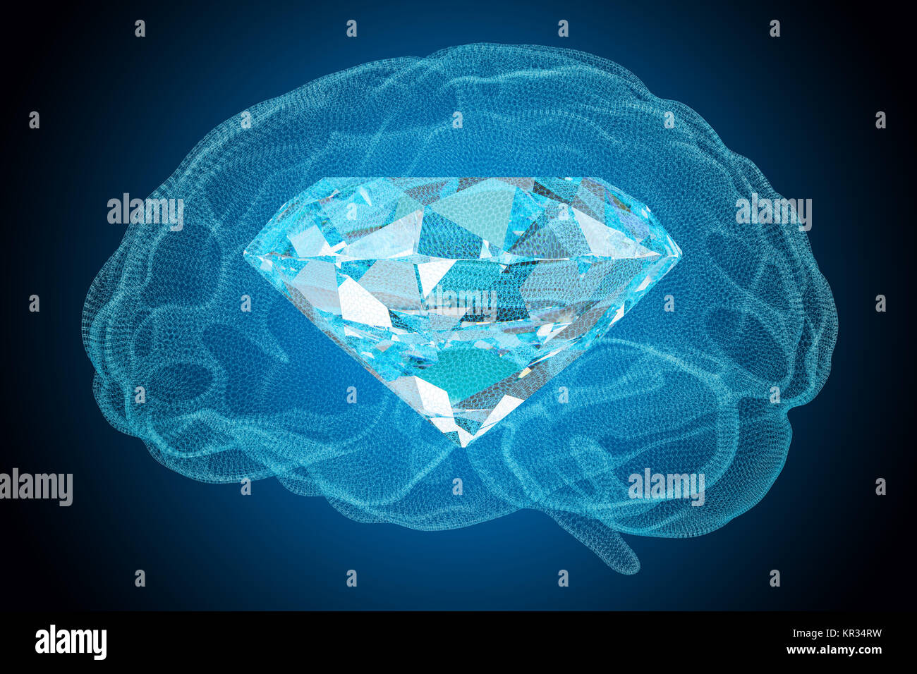 Brilliant idea concept. Diamond inside brain, 3D rendering Stock Photo ...