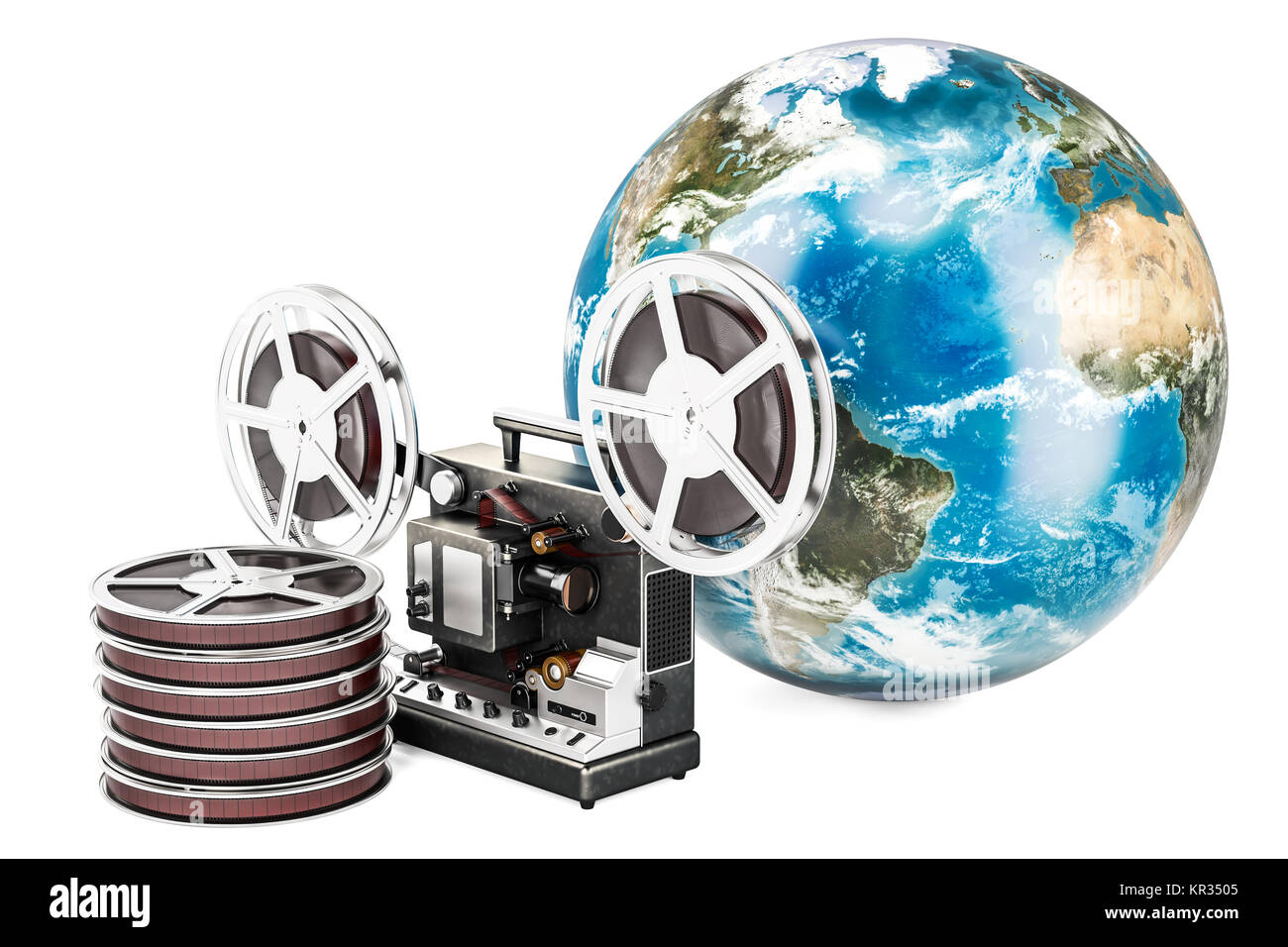 Global film distribution concept, 3D rendering isolated on white ...