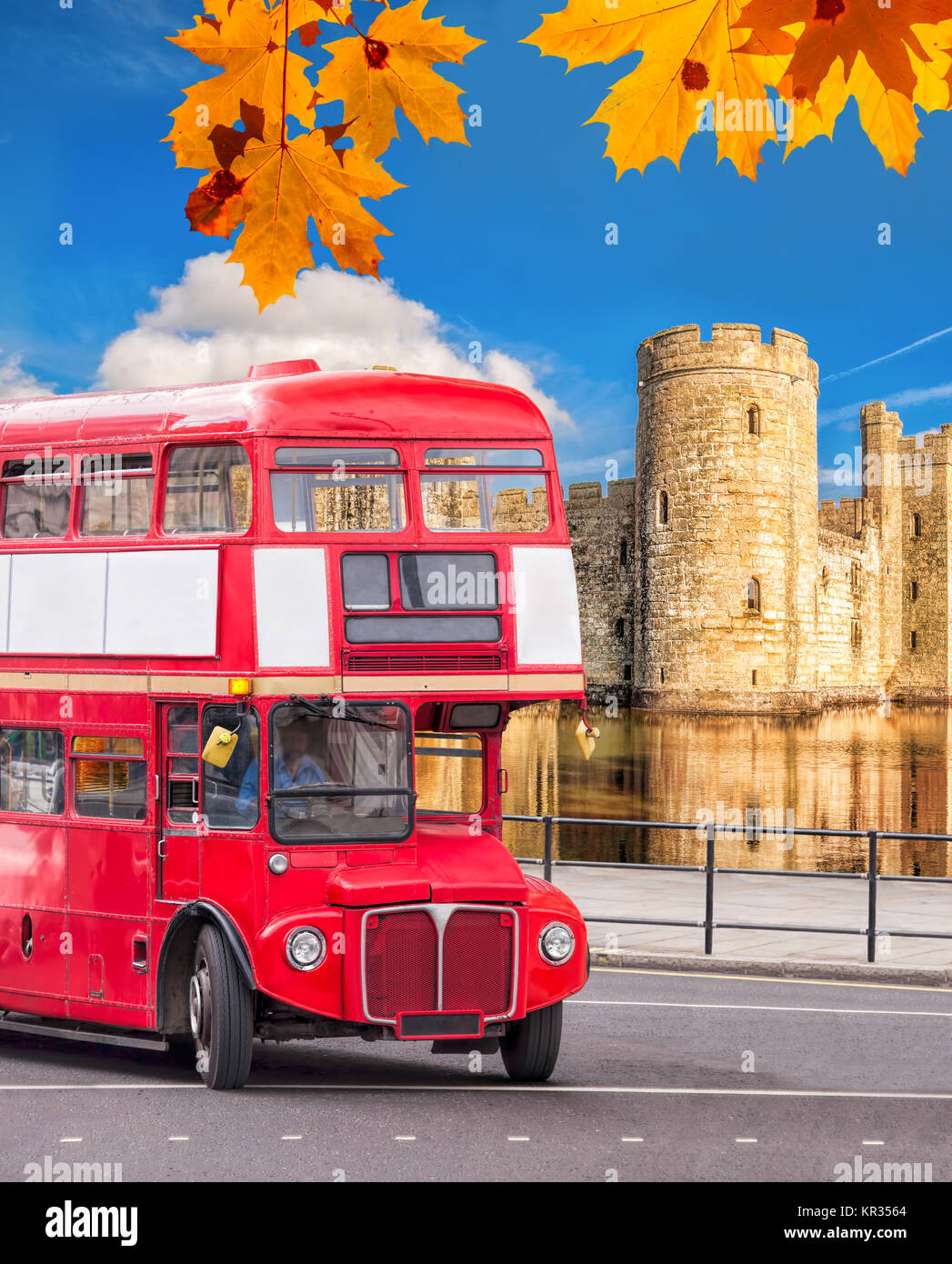 Bodiam castle with double decker bus in England, UK Stock Photo - Alamy