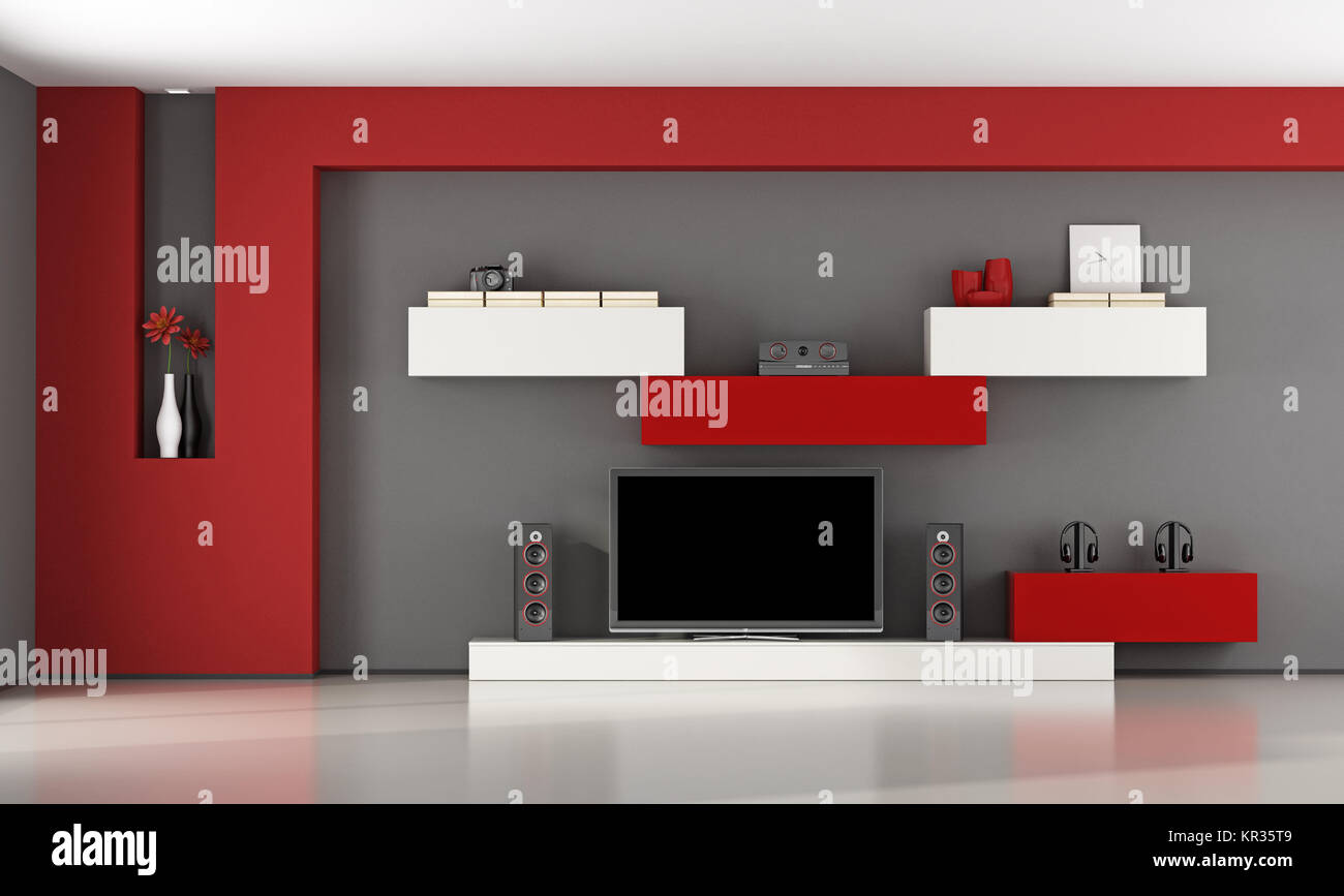 Modern living room with TV set Stock Photo - Alamy