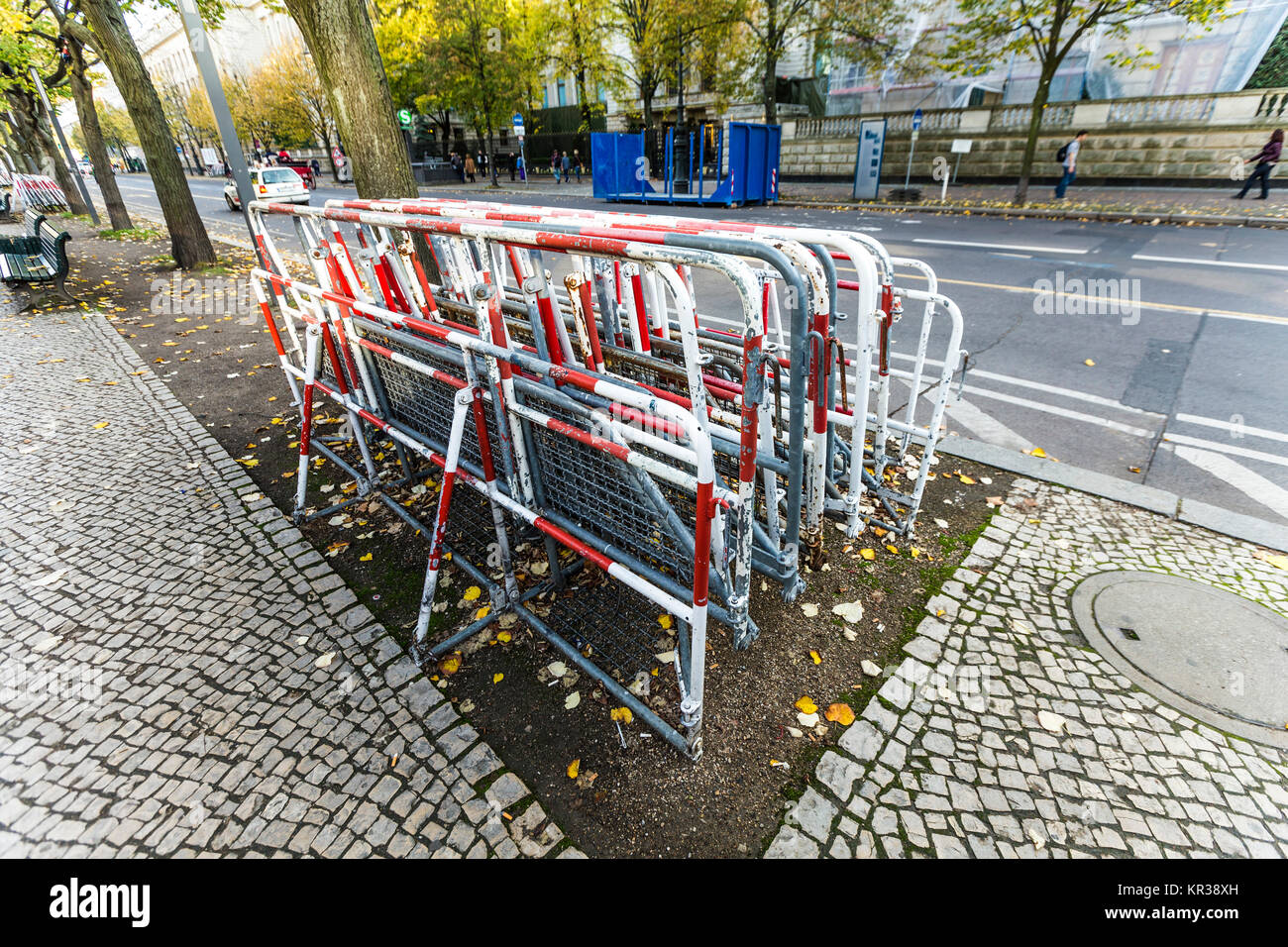 deposit of barriers stapled at the street Stock Photo - Alamy