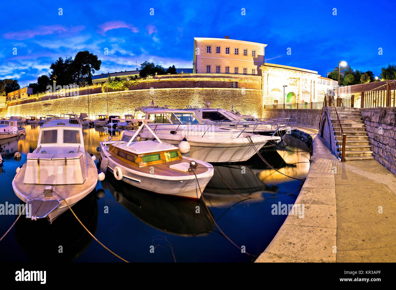 Zadar city walls and Fosa harbor evening panorama Stock Photo - Alamy