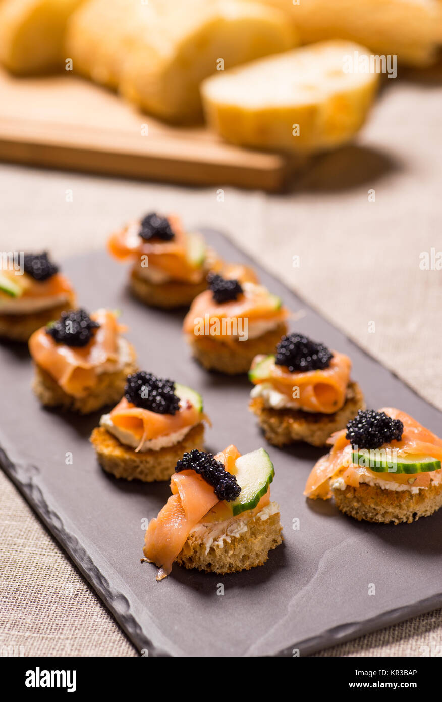 Smoked Salmon Appetizer with Cream Cheese and Caviar Stock Photo - Alamy