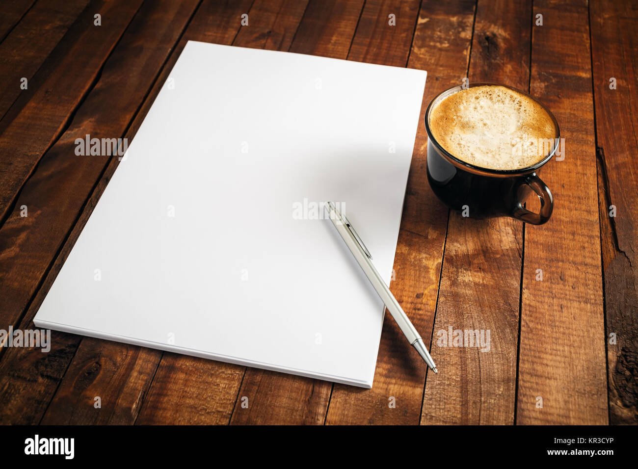 Letterhead, coffee cup and pen Stock Photo - Alamy