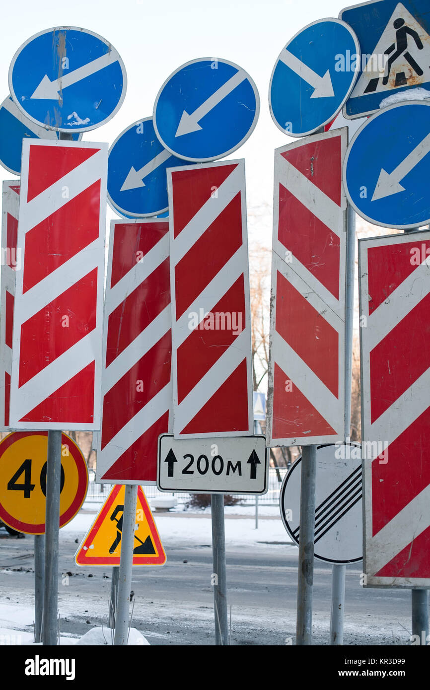 confusion mess of direction arrows traffic signs Stock Photo - Alamy