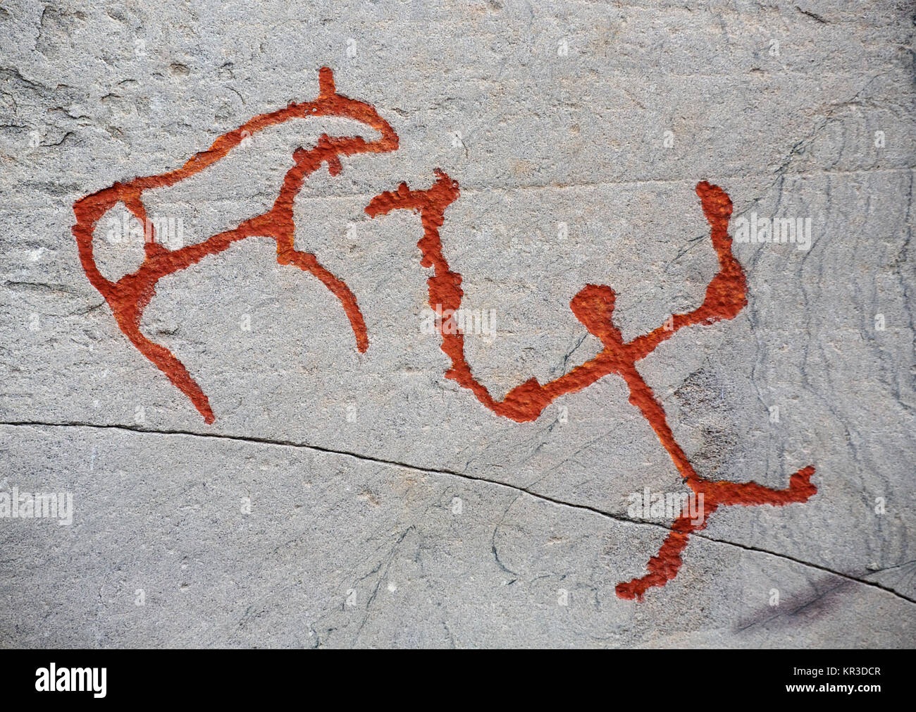 prehistoric rock carving petroglyphs on stone surface closeup, Alta ...