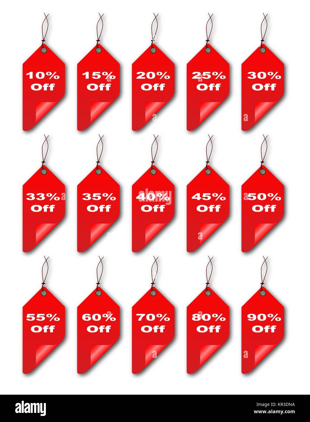 Red Curled Discount Tags Stock Photo - Alamy