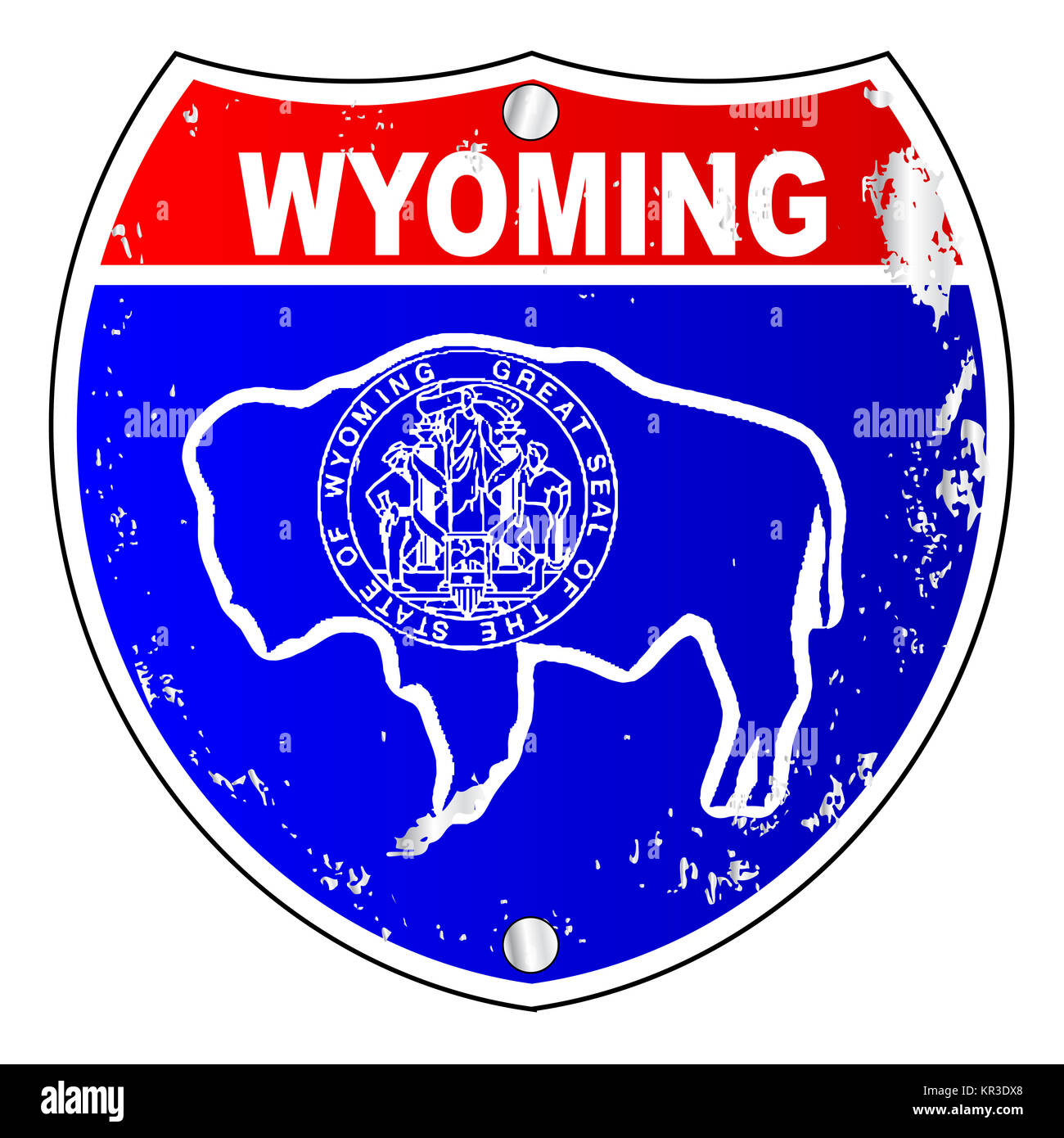 Wyoming Flag Icons As Interstate Sign Stock Photo - Alamy