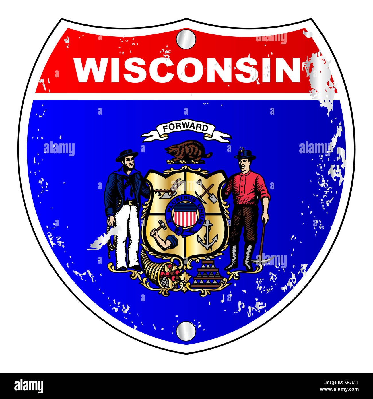 Wisconsin Flag Icons As Interstate Sign Stock Photo - Alamy