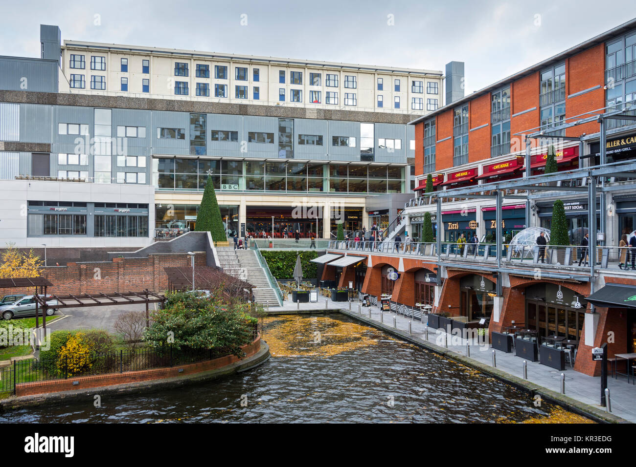 The BBC studios and shops alongside the Worcester and Birmingham Canal ...