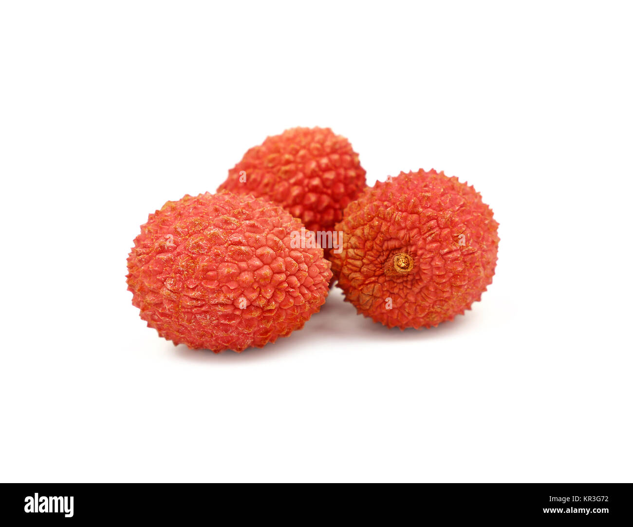Close up group of three fresh red ripe lychee (Litchi chinensis ...