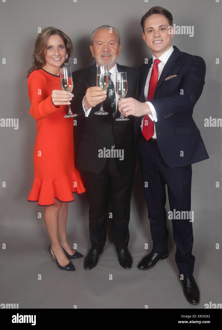 Lord Sugar (centre) with James White and Sarah Lynn, the joint winners ...