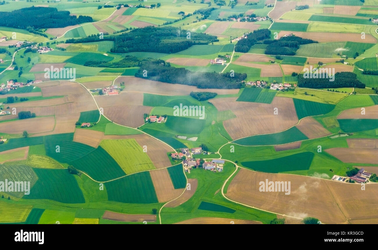 aerial of rural area near Airport Munich in the Erdinger Moos, Germany ...