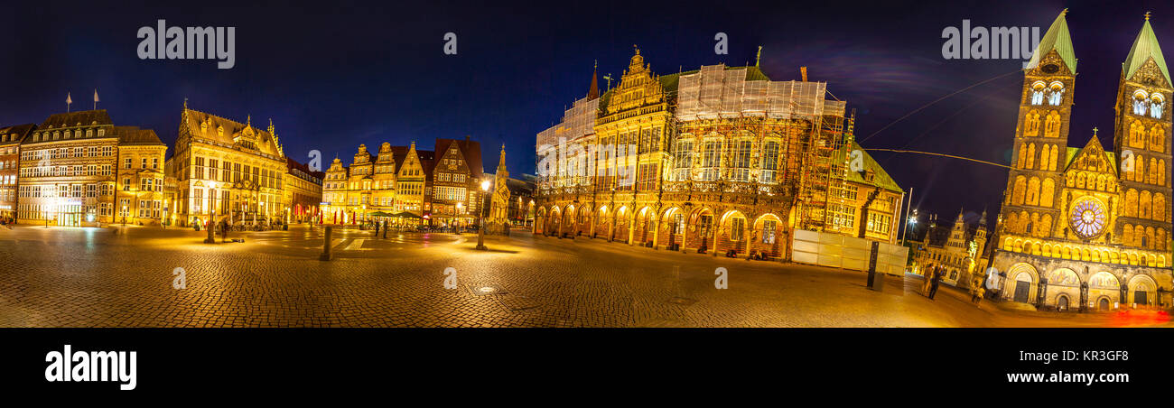 bremen old town historical center church dome city hall night view ...
