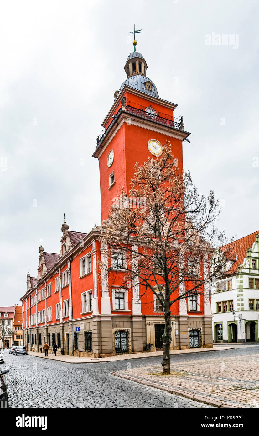 scenic view to old town hall in Gotha. The grand renaissance building ...