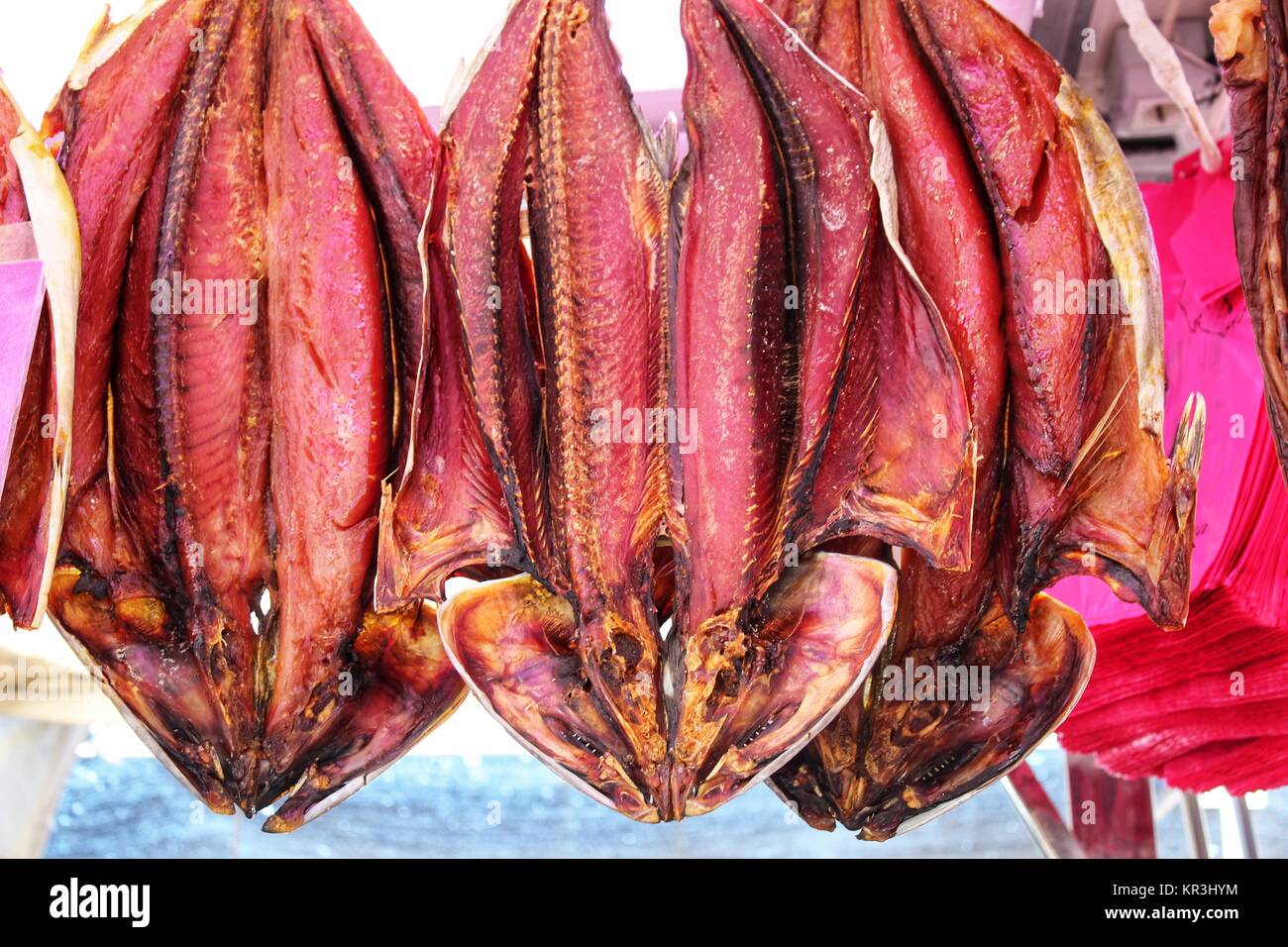 Salted fish products for sale at a market stall in Spain Stock Photo ...