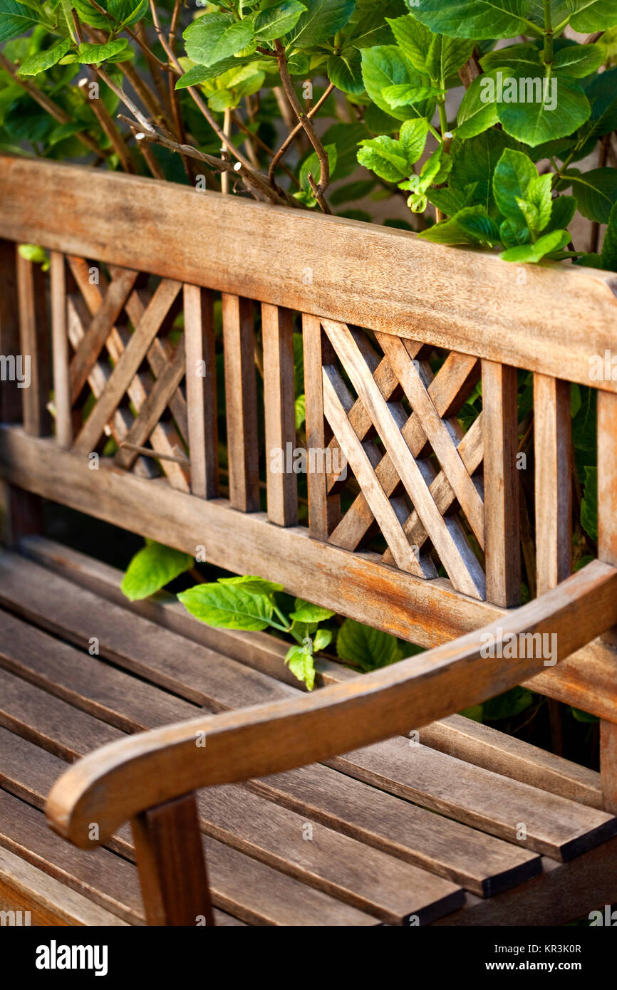 Wooden bench on a terrace Stock Photo - Alamy