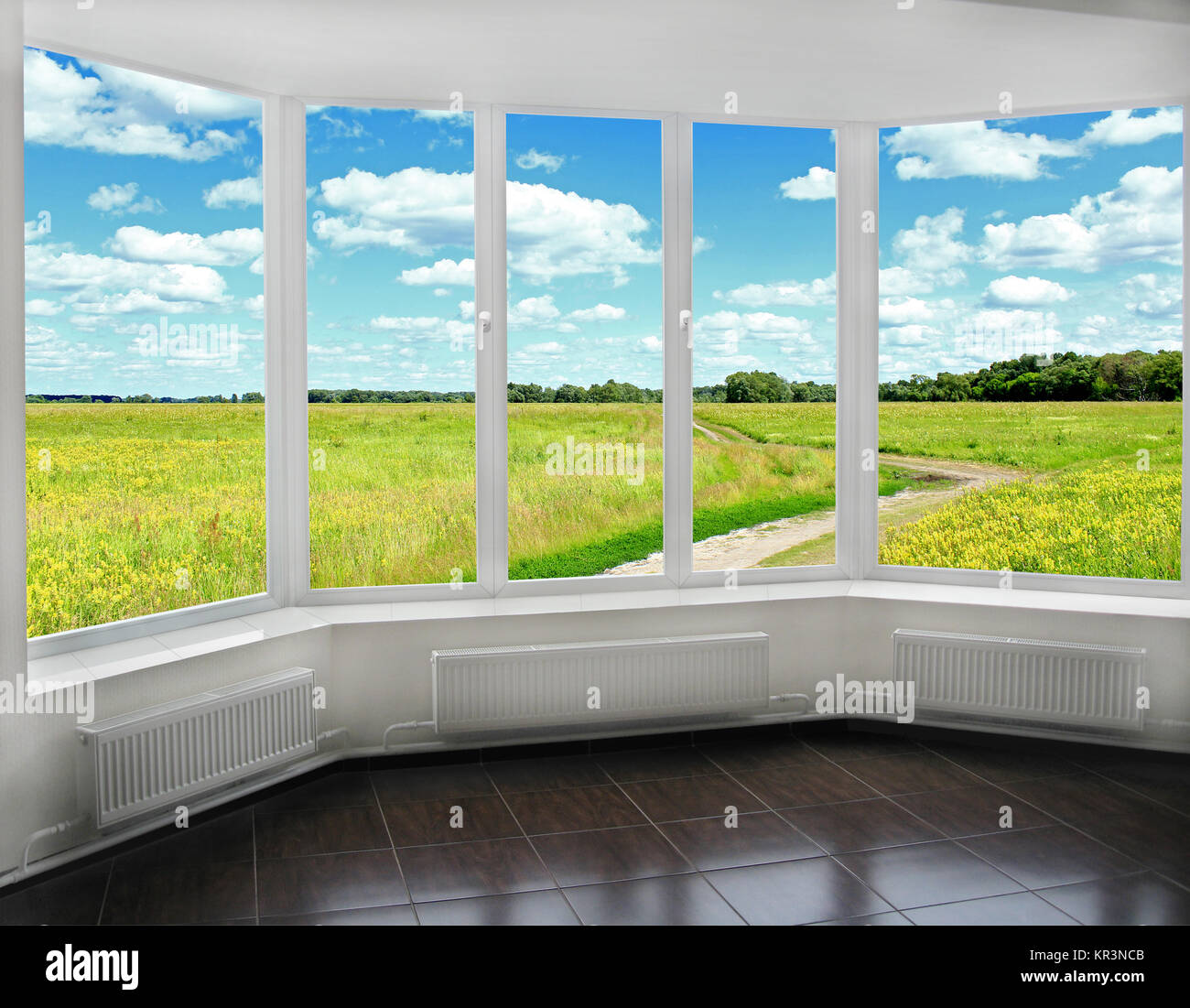 window overlooking the summer field and country road Stock Photo - Alamy