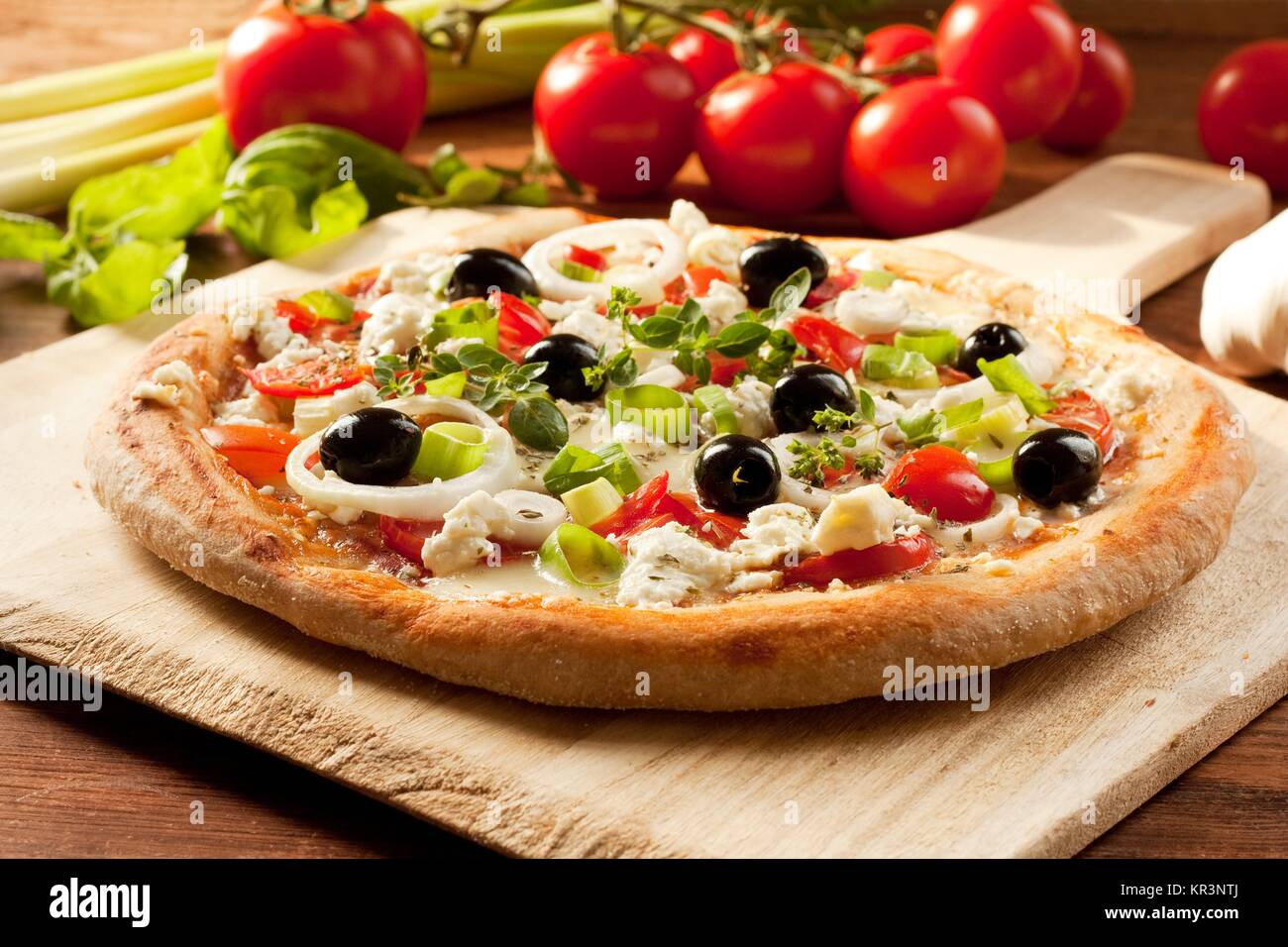 greek style pizza Stock Photo - Alamy