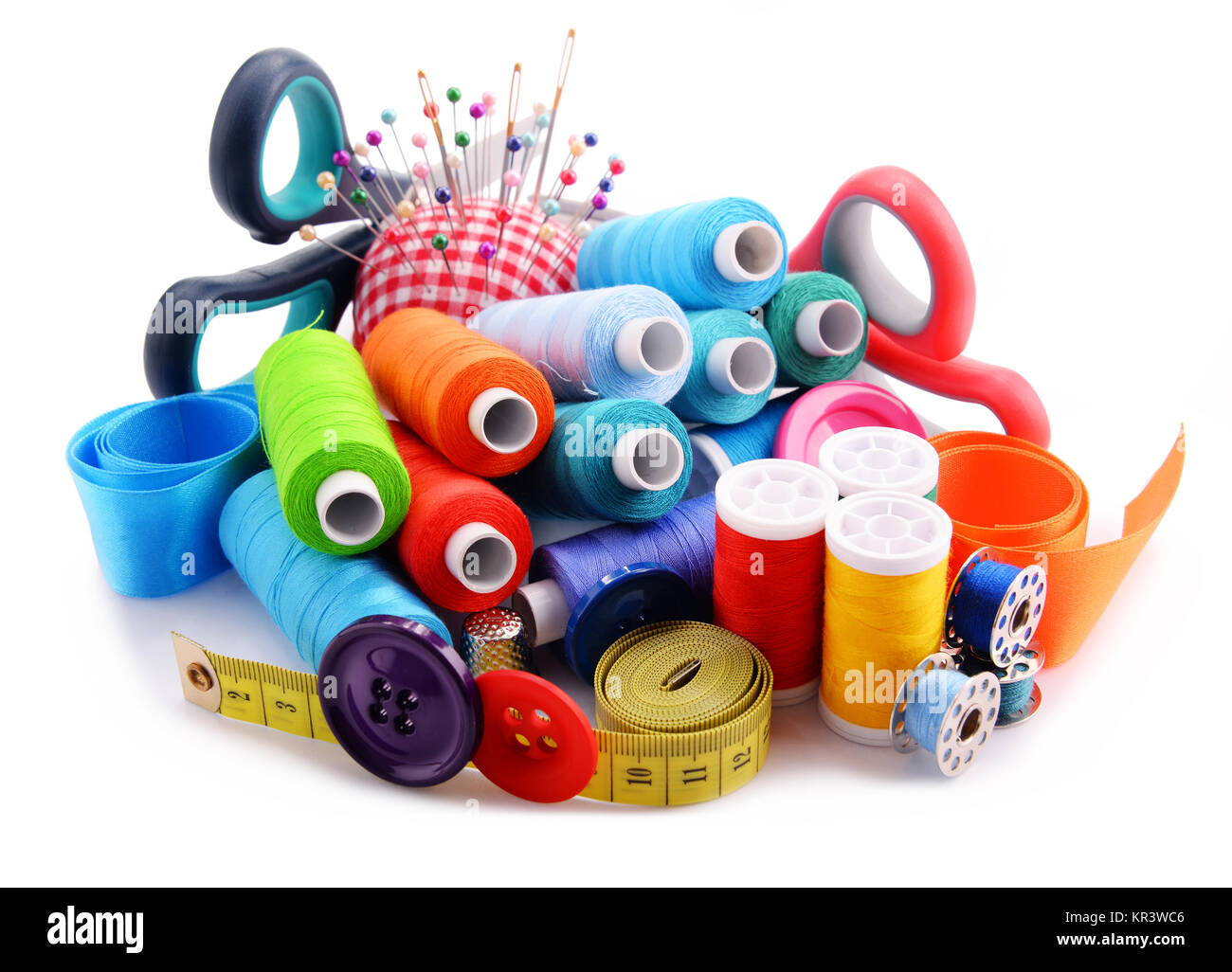 Composition with tailor threads isolated on white Stock Photo - Alamy