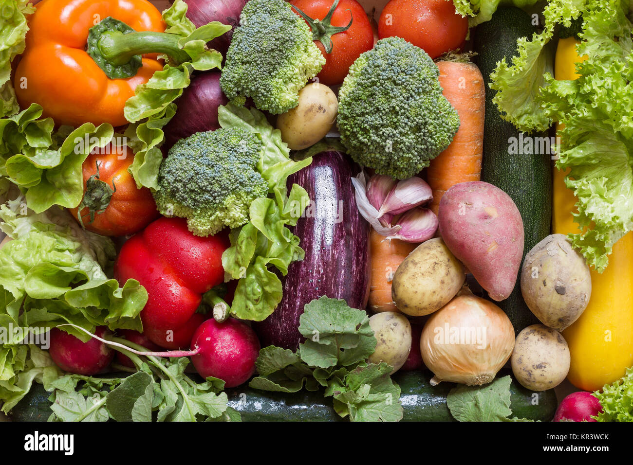 various vegetables with fresh greens as a healthy life style Stock ...