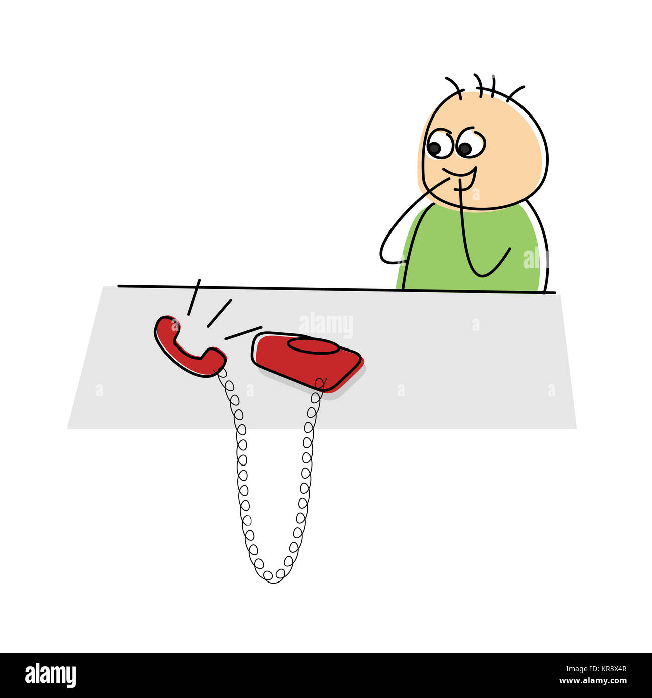 Cute cartoon figure laughing at a phone call as he listens to the ...