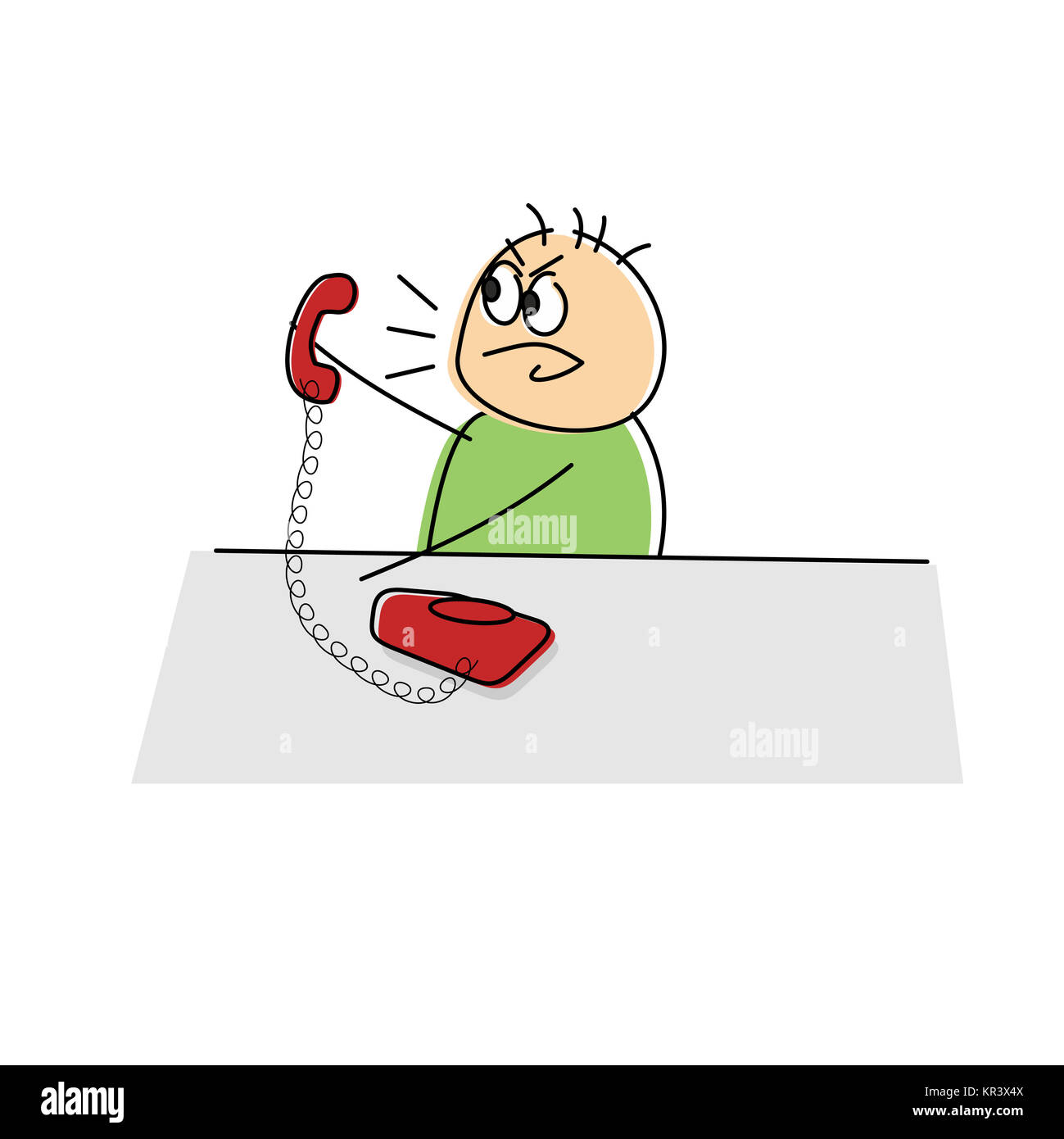 Angry cartoon figure yelling into a land line telephone while holding ...