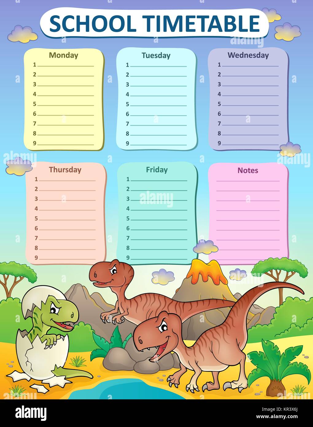 Weekly school timetable thematics 3 Stock Photo - Alamy