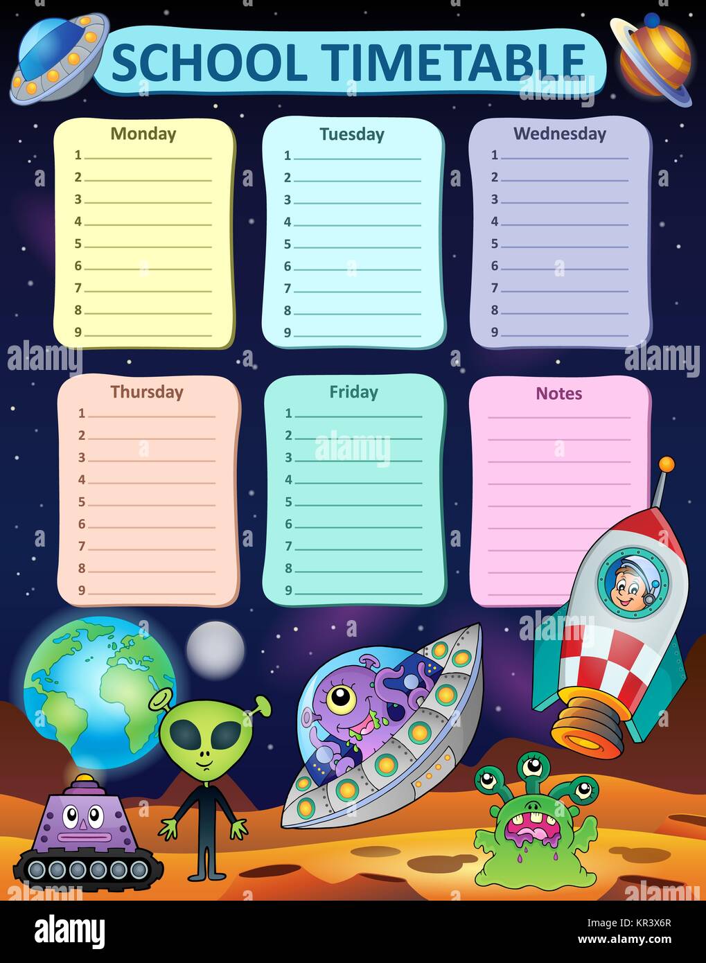 Weekly school timetable thematics 8 Stock Photo - Alamy