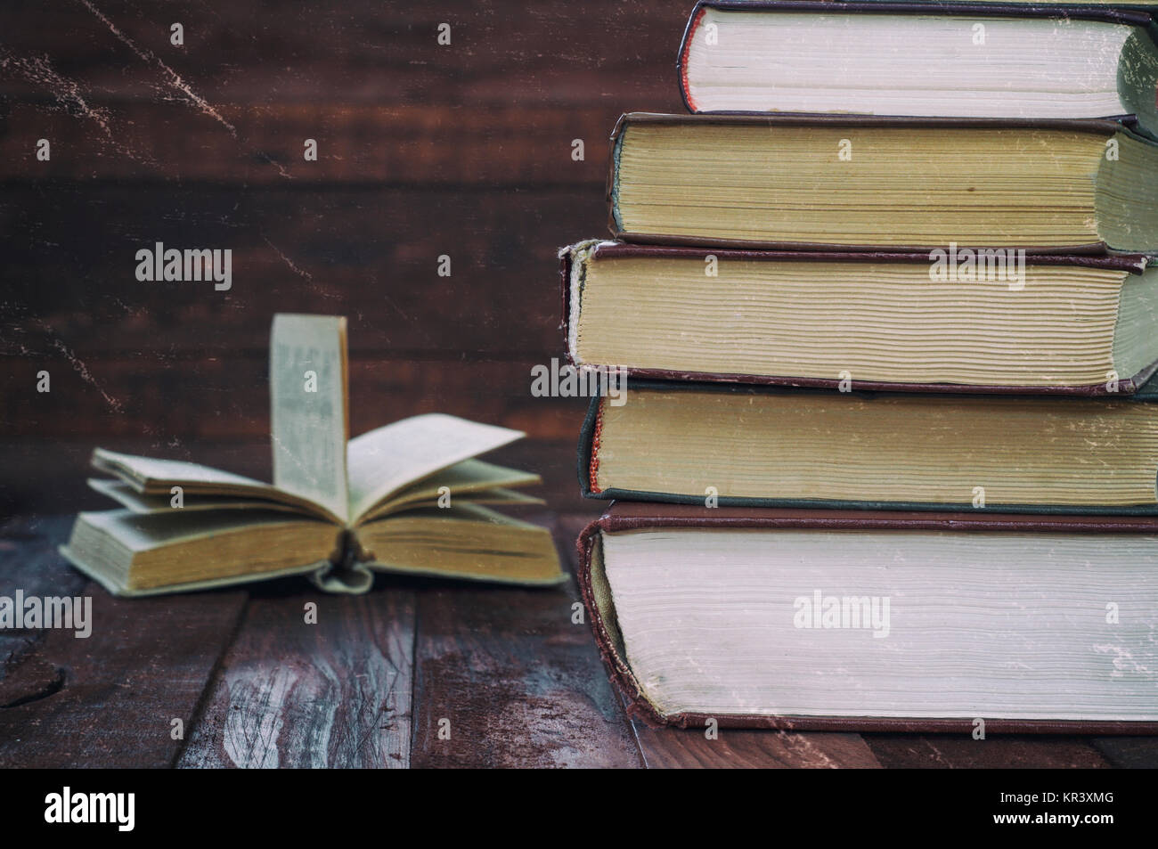 stack of books on the table Stock Photo - Alamy